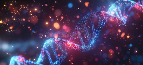 Colorful Dna Double Helix Structure With Glowing Particles And Abstract