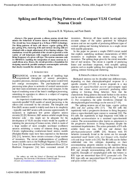 Pdf Spiking And Bursting Firing Patterns Of A Compact Vlsi Cortical Neuron Circuit