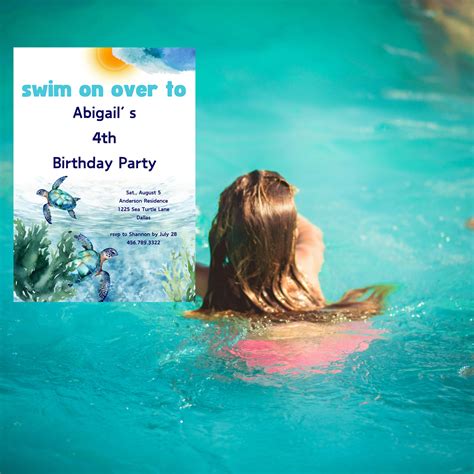 Digital Sea Turtle Swim Birthday Party Invitation Swim Birthday Party