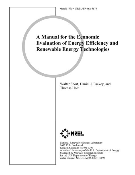 Pdf A Manual For The Economic Evaluation Of Energy Efficiency And Renewable Energy Technologies