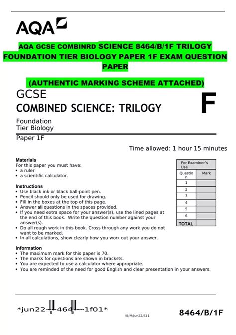 Aqa Gcse Combined Science Biology Physics Chemistry Foundation Tier