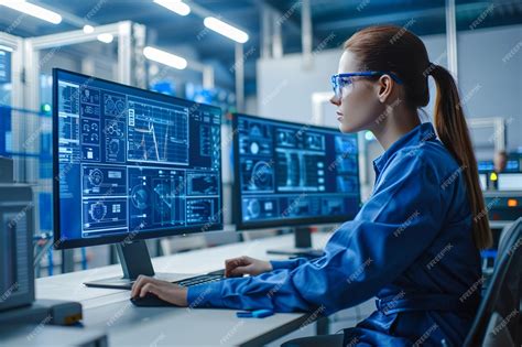 Premium Photo Female Engineer Monitoring Systems In Control Room With