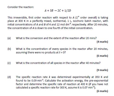 Solved Consider The Reaction A 3b → 2c 1 2d This