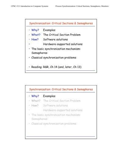 synchronization critical sections and semaphores why examples