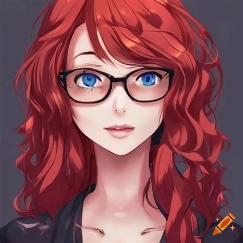 Anime Style Illustration Of A Beautiful Woman With Red Curly Hair And