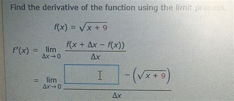 Solved Find The Derivative Of The Function Using The Limit Chegg