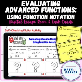 Evaluating Functions With Function Notation Digital Escape Room Task Cards