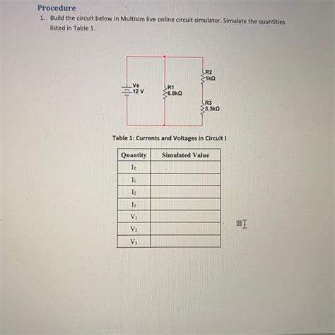 Solved Procedure Build The Circuit Below In Multisim Live Chegg