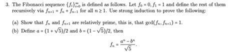 solved 3 the fibonacci sequence {fi}i 0∞ is defined as