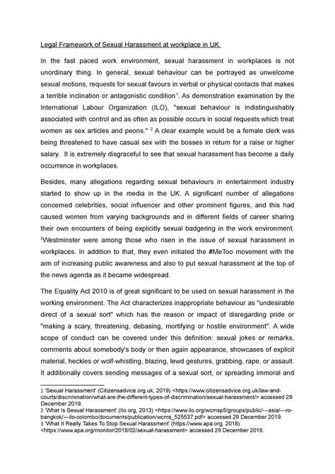 Legal Framework Of Sexual Harassment At Workplace In UK In General Sexual Behaviour Can Be