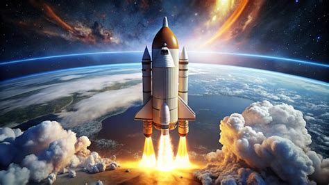 A Rocket Flying In Space With The Words Rocket On The Bottom Premium Ai Generated Image