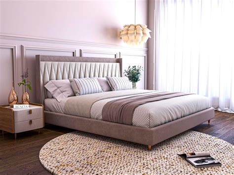 Acacia Solid Sheesham Wood Queen Size Bed For Bedroom Upholstered Bed Wooden Platform Bed