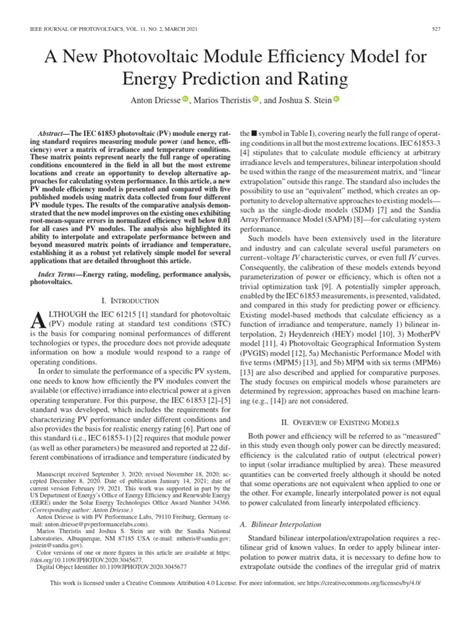 Anewphotovoltaicmoduleefficiencymodelforenergypredictionand