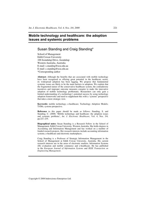 Pdf Mobile Technology And Healthcare The Adoption Issues And