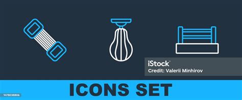 세트 라인 권투 반지 가슴 확장기 및 펀칭 가방 아이콘 벡터 건강한 생활방식에 대한 스톡 벡터 아트 및 기타 이미지 건강한 생활방식 경기 스포츠 경쟁 Istock