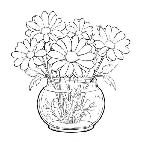 Descarga Dibujo A Lápiz De Flores En Un Jarrón Páginas Para Colorear En Línea Creative Fabrica