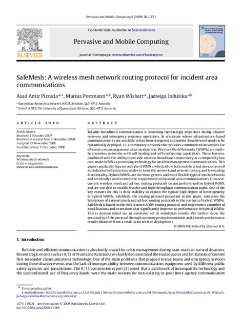 pdf safemesh a wireless mesh network routing protocol for incident