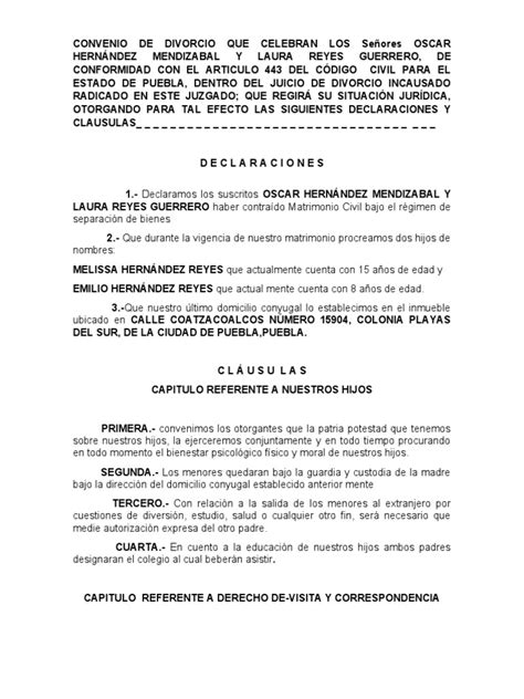 Convenio De Divorcio Pdf Divorcio Instituciones Sociales
