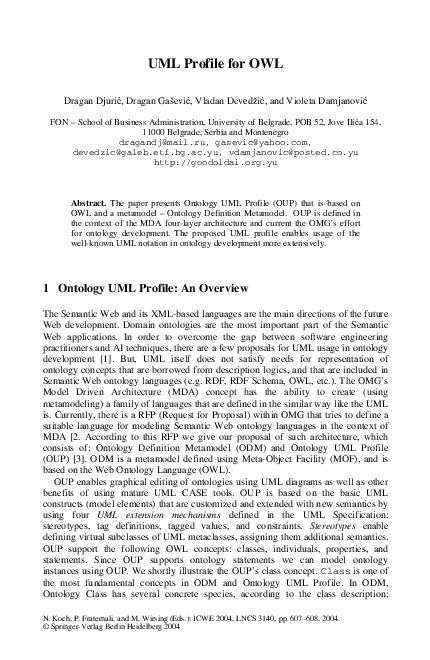 Pdf Uml Profile For Owl
