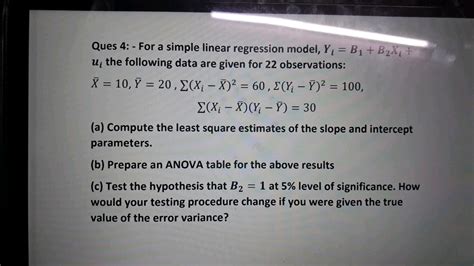 Ques 4 For A Simple Linear Regression Model Y I B 1 B