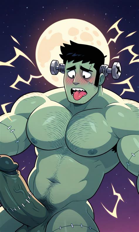 Rule 34 Ai Generated Balls Big Pecs Black Hair Blush Cock Electricity Frankenstein