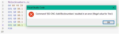 command isg cnc add blocknumbers resulted in an error illegal value