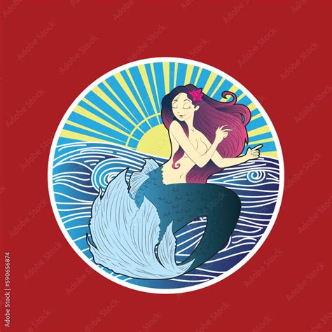Mermaid Illustration With Japanese Style Background Stock Vector Adobe Stock