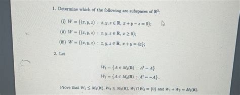solved 1 determine which of the following are subspaces of