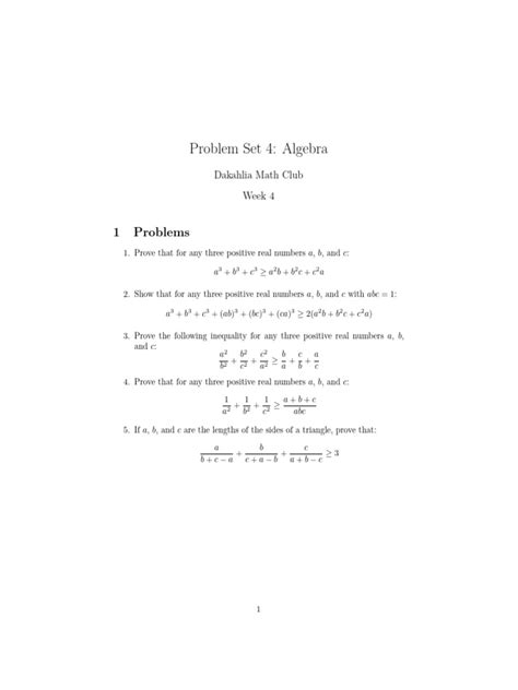Problem Set 4 Algebra Pdf