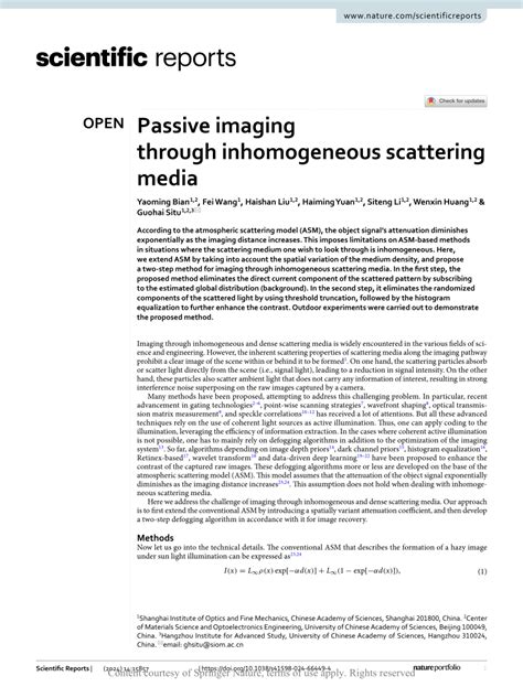 Pdf Passive Imaging Through Inhomogeneous Scattering Media