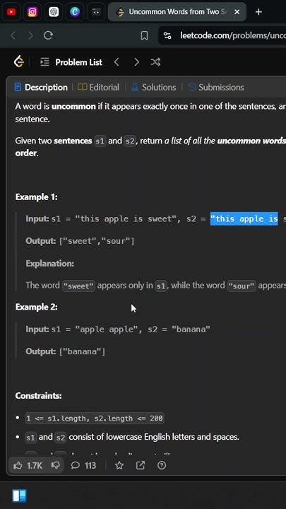 Uncommon Words From Two Sentences Leetcode 884 Javascript