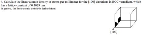 Solved Calculate The Linear Atomic Density In Atoms Per Chegg