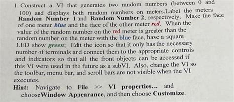 Solved 1 Construct A Vi That Generates Two Random Numbers