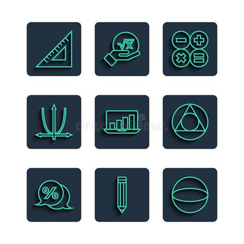 Set Line Discount Percent Tag Pencil Geometric Figure Sphere Calculator Laptop With Graph