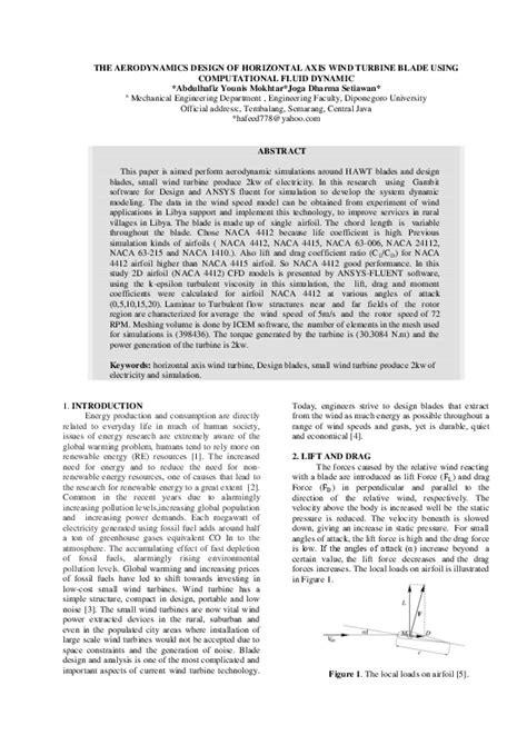 pdf the aerodynamics design of horizontal axis wind turbine blade