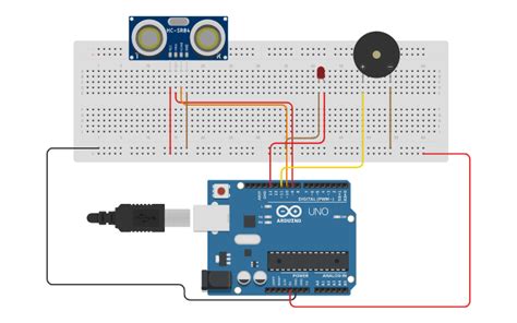 Circuit Design Ultra Sonic Sensor With Buzzer Tinkercad