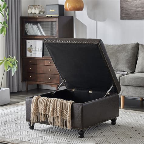 Weture 35 Inch Extra Large Leather Storage Ottoman Coffee