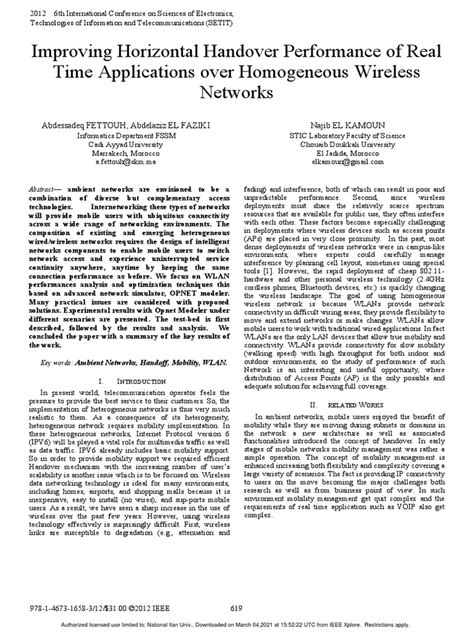 Improving Horizontal Handover Performance Of Real Time Applications Over Homogeneous Wireless
