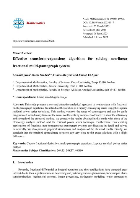 Pdf Effective Transform Expansions Algorithm For Solving Non Linear Fractional Multi