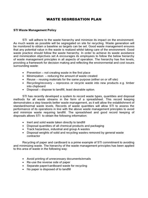 Waste Segregation Plan Pdf Waste Management Waste