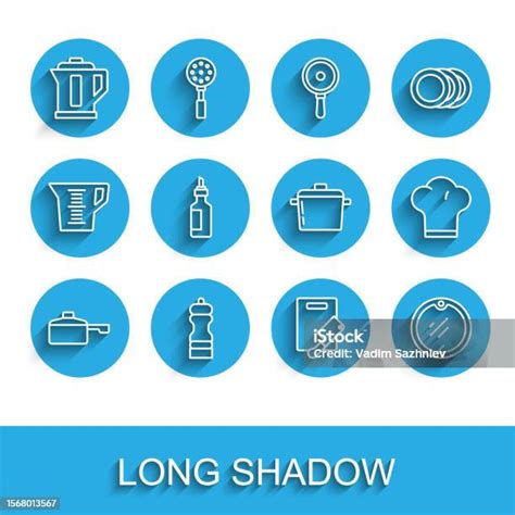 프라이팬 후추 전기 주전자 도마와 고기 다지기 올리브 오일 한 병 요리사 모자 요리 냄비 아이콘을 설정합니다 벡터 고기에 대한