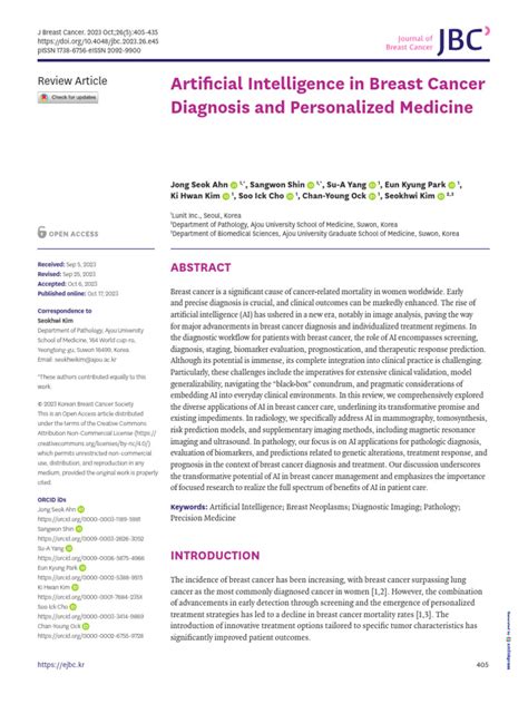 Artificial Intelligence In Breast Cancer Diagnosis And Personalized Pdf Mammography Radiology