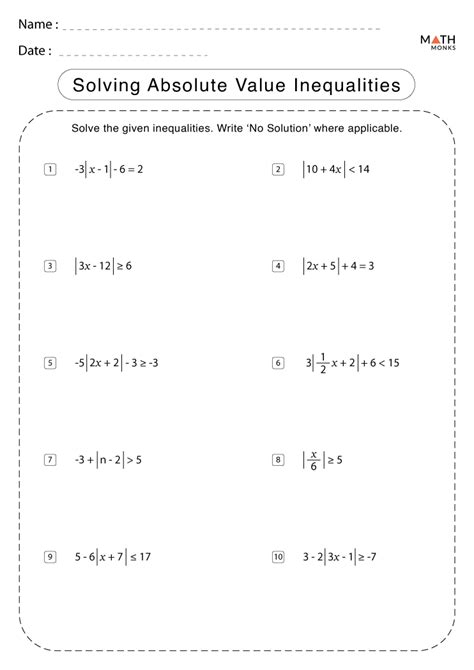 Absolute Value Inequalities Worksheets With Answer Key Worksheets Library
