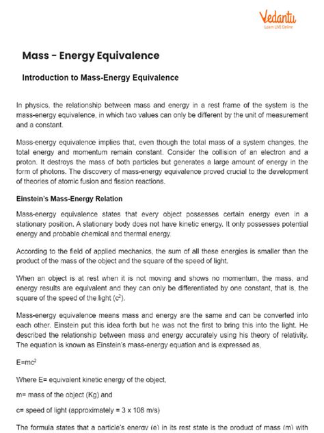 Mass Energy Equivalence Pdf
