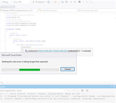 Aspnet Core Starting The Web Server Is Taking Longer Than Expected