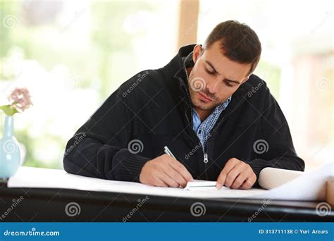 Man Drawing And Architect With Plan For Design In Office Documents And Writing On Blueprint