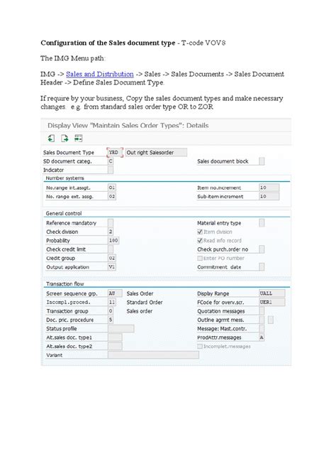 Configuration Of The Sales Document Type Pdf Sales Database Transaction