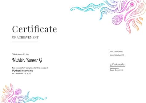 Nithish Kumar On Linkedin Python Career Internship Project Growth Certificate