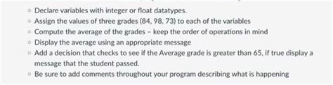 Solved Declare Variables With Integer Or Float Datatypes Chegg