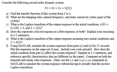solved consider the following second order dynamic system 7